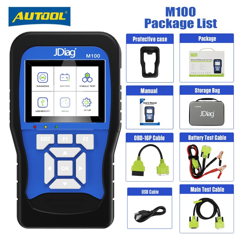 AUTOOL JDiag M100 Simplified Version OBD2 Motorcycle Special Handheld ...