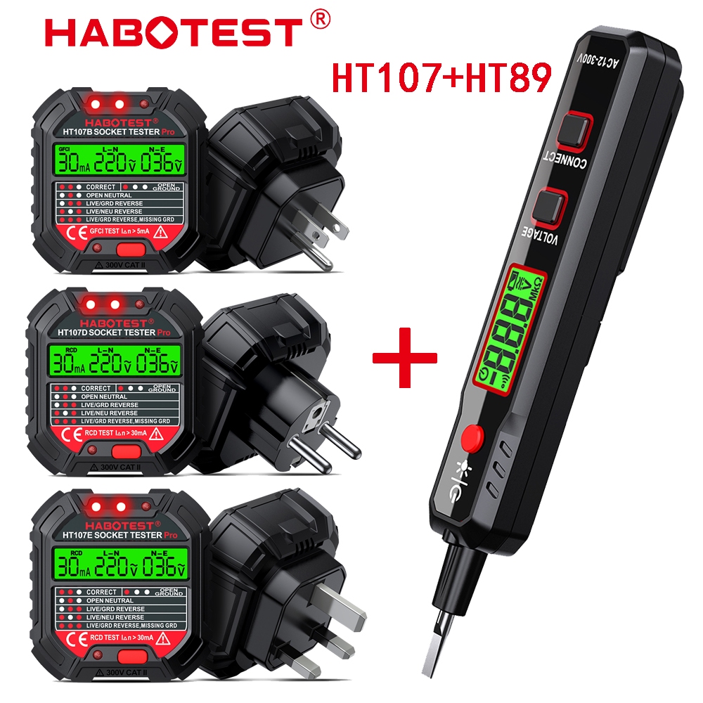 HABOTEST HT107+HT89 HT107 Socket Tester Pro Voltage Test RCD 30mA ...