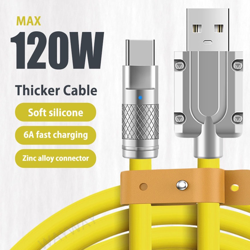 NEW 120W Type-C Cable 6A Super Fast Charging Cable Liquid Silicone USB ...