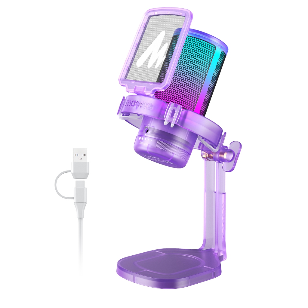Maono DGM20 Crystal Purple Version RGB Gaming Microphone with Noise ...