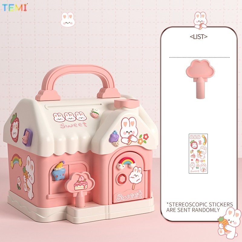 TEMI Cute Mushroom House Piggy Bank Children Cartoon Coin Bank Student ...
