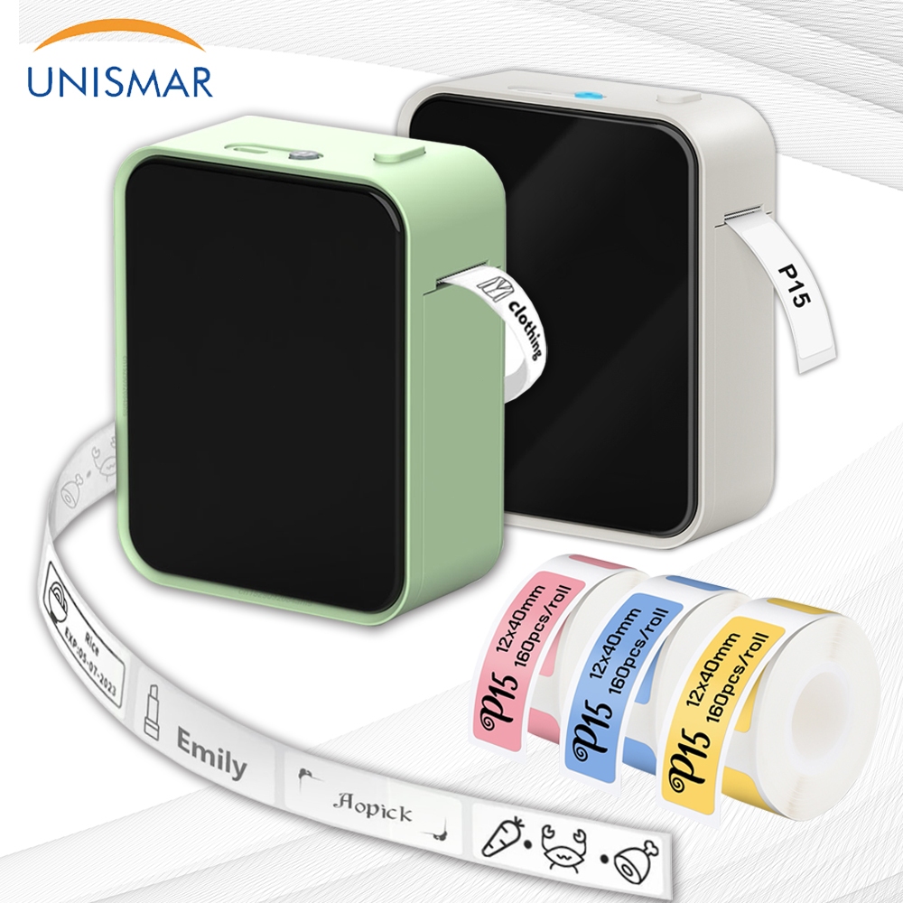 Unismar Inkless Thermal Printer P15 Portable Label Printer Bluetooth Wireless Mini Sticker ...