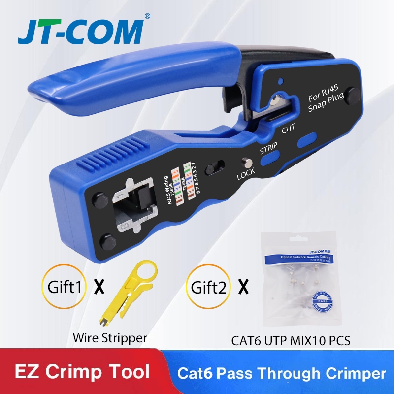 JT-COM RJ45 Crimper Pass Through Crimping Tool for Crimping Cat6a Cat6 ...