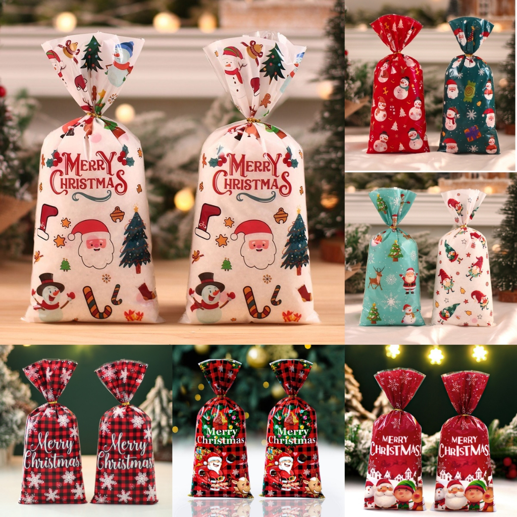 25/50pcs Christmas Candy Bags Santa Claus Loot Bags Plastic Goodie Bags ...