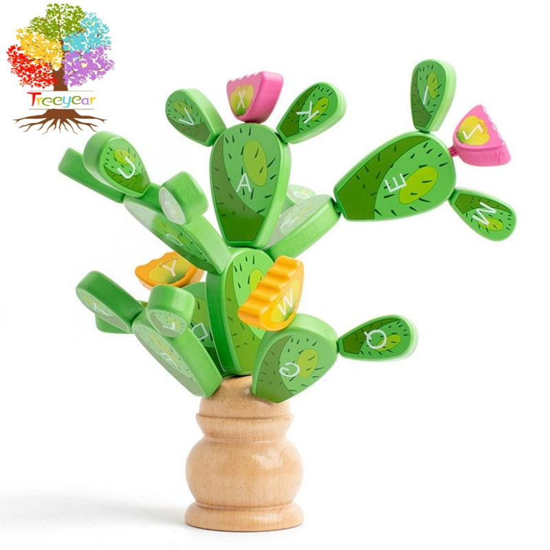 Treeyear Wooden Stacking Rainbow Cactus Letter Toy to Build and Stack ...