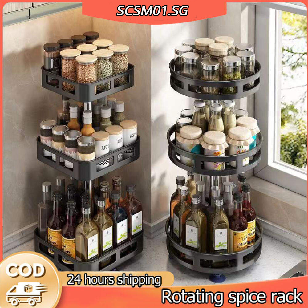 【SG STOCK】 Kitchen Rotating Spice Rack Rotating Condiments Organizer ...