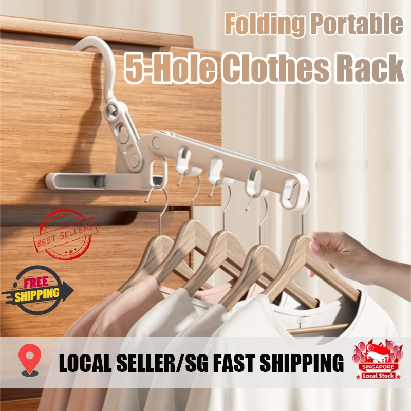 SG Stock Folding Clothes Rack 5-Hole Travel Portable Clothes Hanger ...