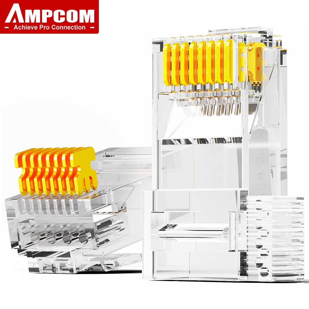 AMPCOM CAT6 RJ45 Connectors, 30μ/50μ RJ45 Modular Plug Connector UTP ...