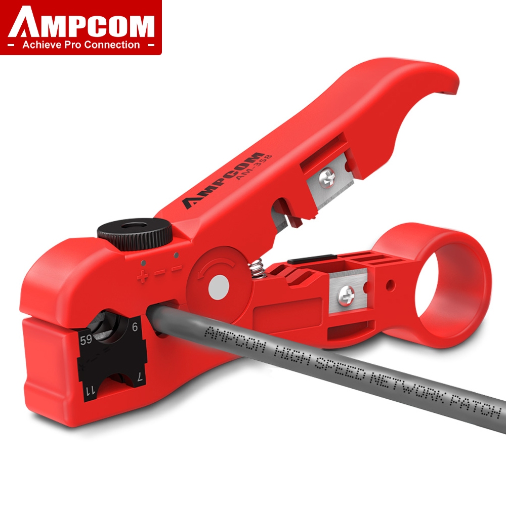AMPCOM All-In-One Stripping Tool Cable Wire Stripper Compression Tool Coaxial Cable Stripper ...