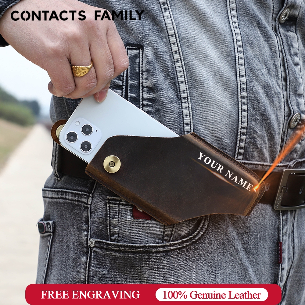 CONTACTS FAMILY 100% Nubuck Leather Men Phone Waist Case Bag Magnetic ...