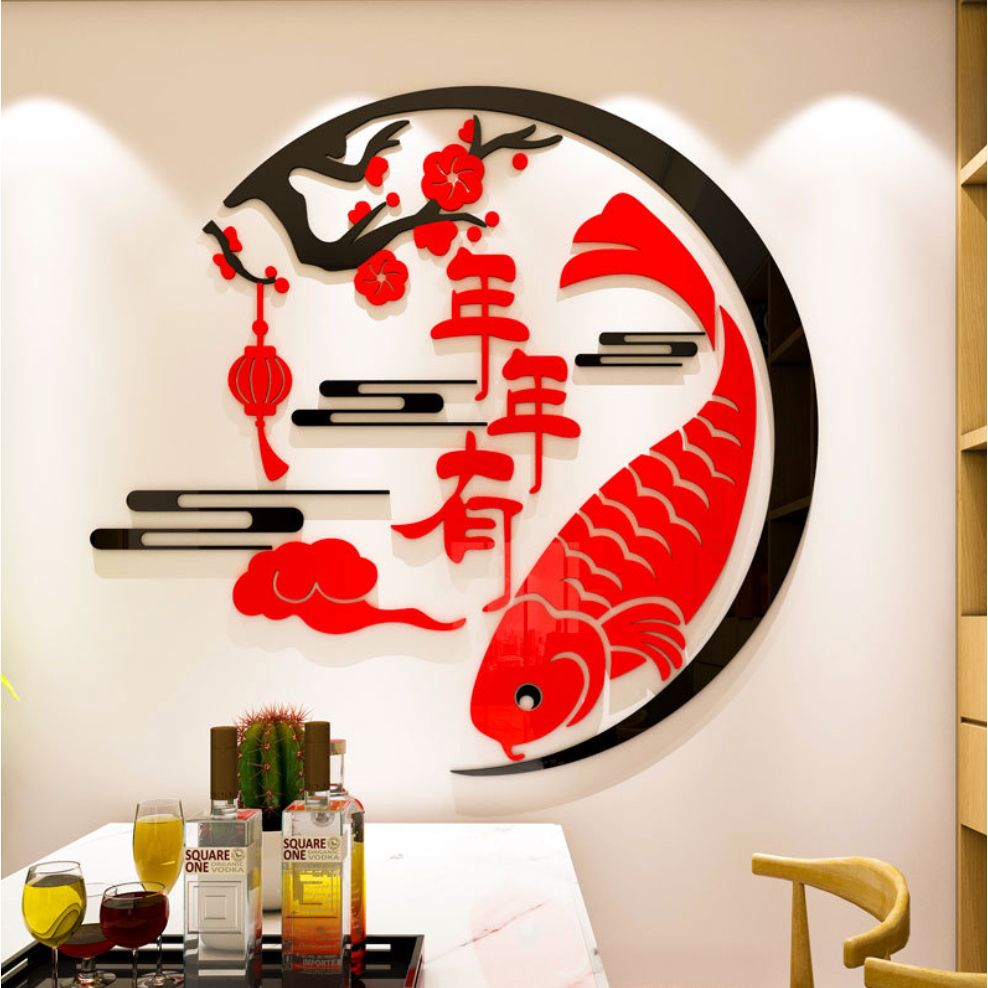 cny decor/2025 Chinese New Year blessings 3d acrylic wall stickers ...