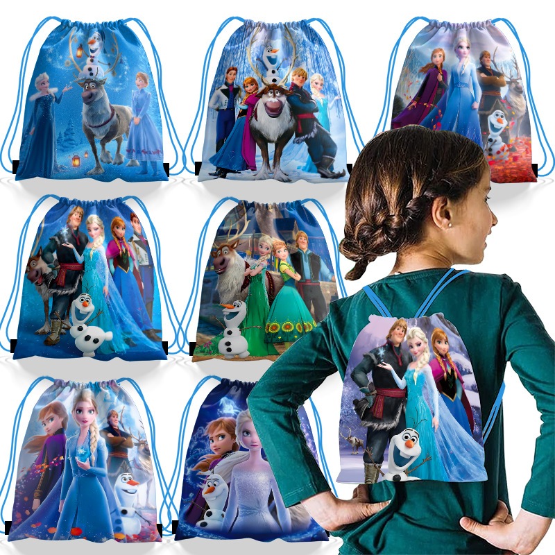 Frozen Princess Nonwoven Drawstring Bag Elsa Anna Party Decorations ...