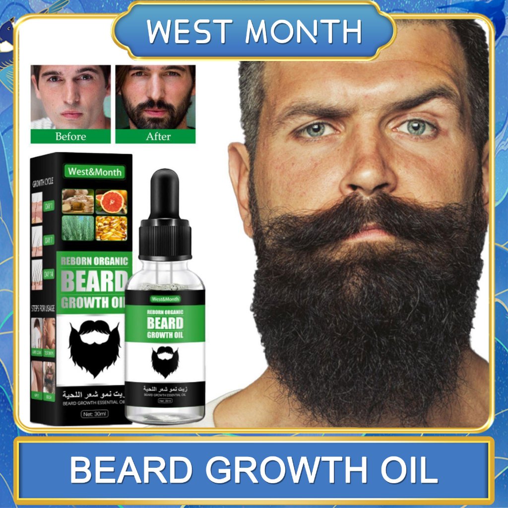 West&Month Beard Growth Oil 30ml Beard Enhance Oil Organic Men'S Beard Thicker Tonic ...