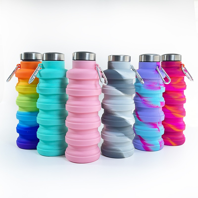 Collapsible Water Bottle, 17oz BPA Free Silicone Reusable Portable Lightweight Foldable Water ...