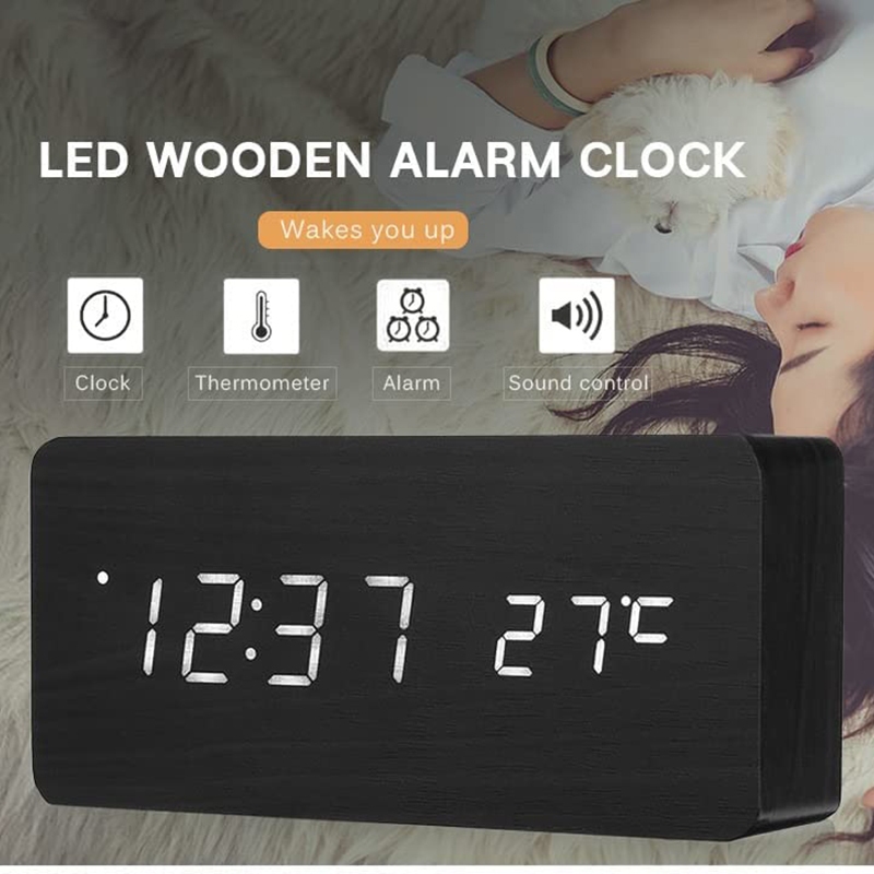 Alarm Clock LED Digital Wooden Powered Table Watch | Shopee Singapore