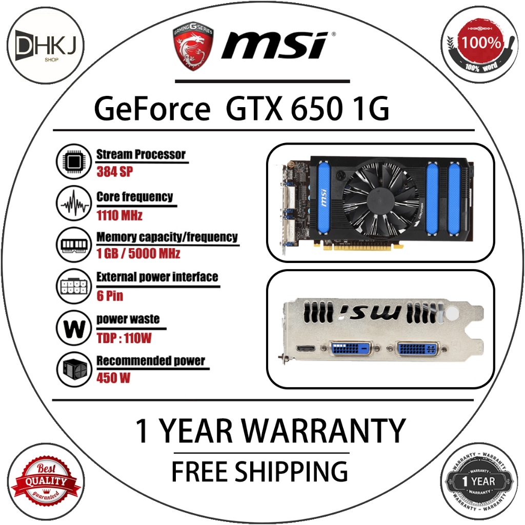 USED MSI NVIDIA GeForce GTX 650 1G D5 385sp Video Card 128Bit GDDR5 ...