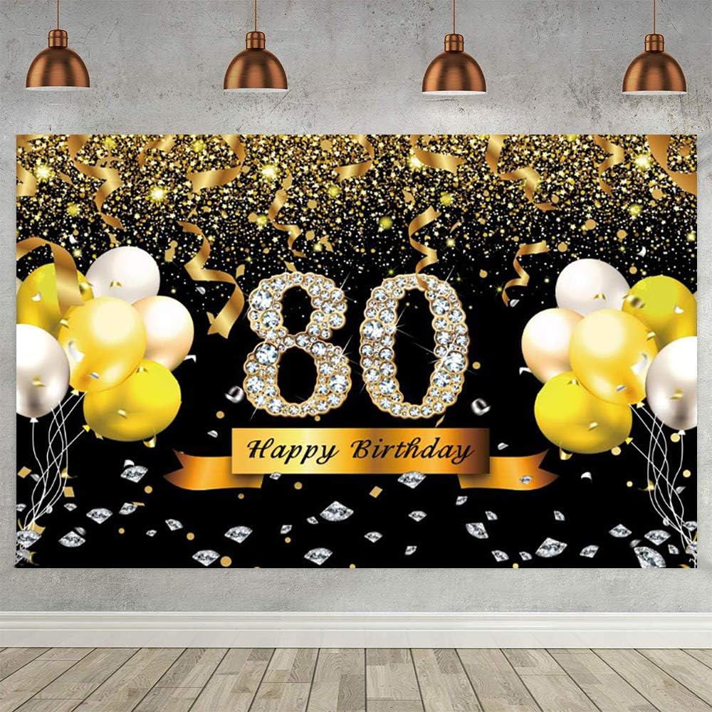 5x3ft 80th Birthday Photography Backdrop Party Decoration Black Gold