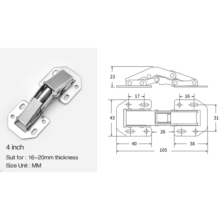 NAIERDI 4 Pack 90 Degree Soft Close Spring Hinges,No Pre-drilled ...