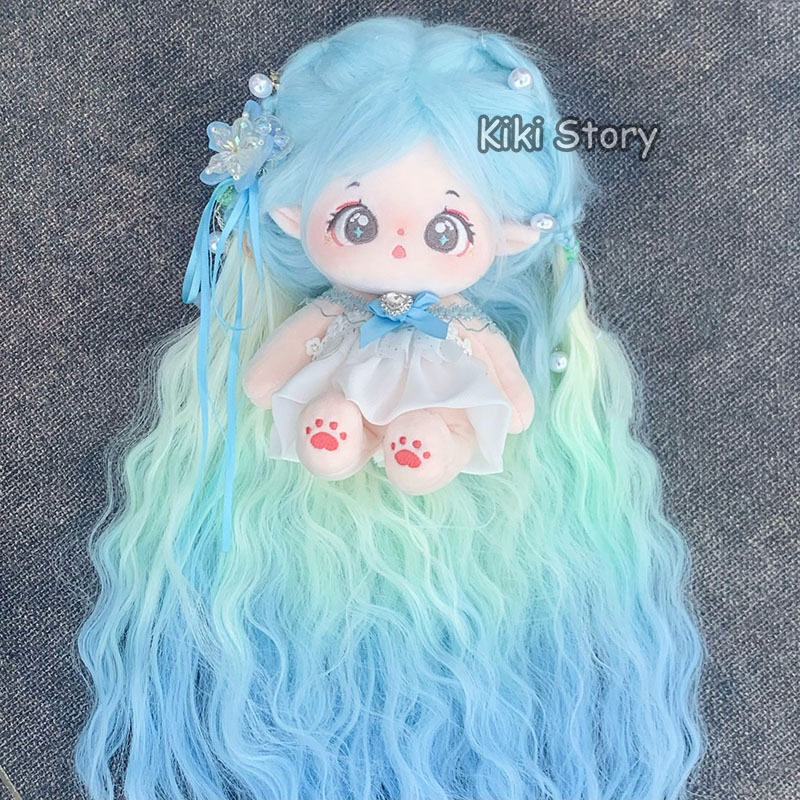 Genuine 15/ 20cm Doll Wigs Blue Gradient Long Wave Hair Toupees K-Pop ...