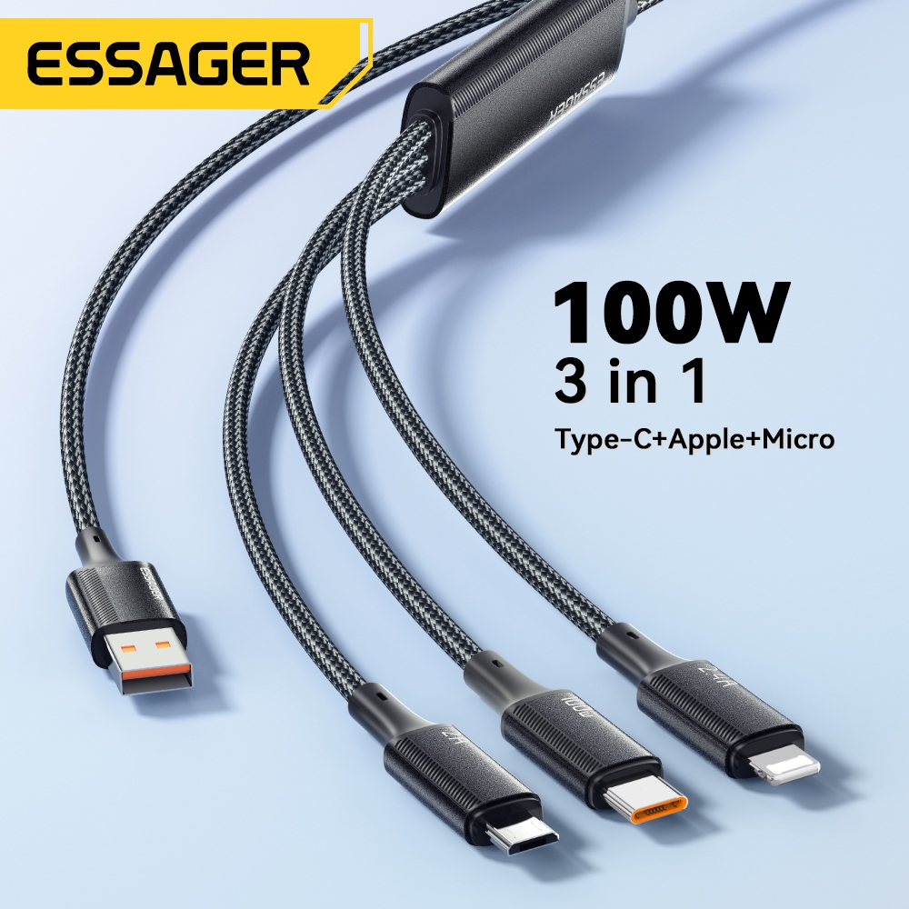 Essager 100W 3 IN 1 Fast Charging Data Cable Suitable For Type C Ports ...