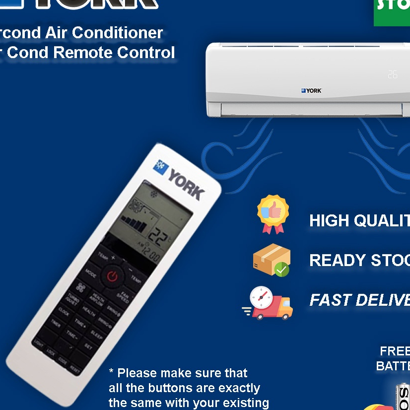 NEW MODEL YORK AIR CONDITIONER REMOTE CONTROL READY STOCK AIRCOND AIR ...
