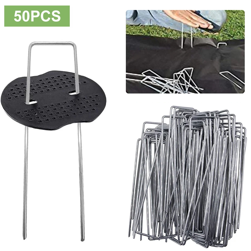 50Pcs Metal Garden Stakes Galvanized Landscape Staple Heavy Duty U ...