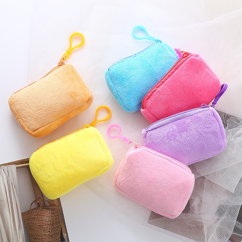 Glowingbubbles Korean Mini Fashion Plush Square Zipper Coin Purse Women ...
