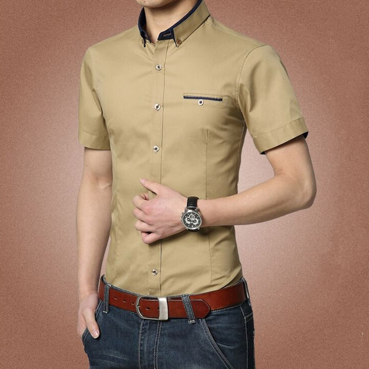 Men Slim Fit Work Business Shirts Casual Short Sleeve Office Formal ...