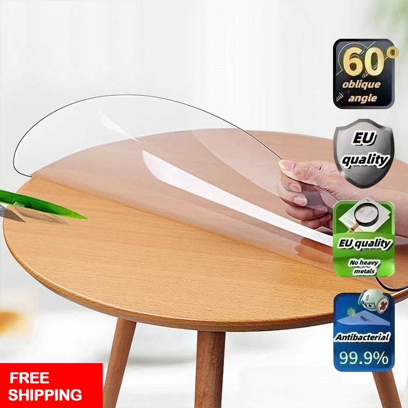 transparent round table cover alas meja bulat plastik pvc table mat ...