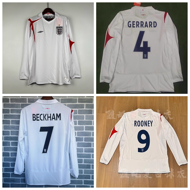 2006 World Cup England Home Long Sleeve Retro Jersey David Beckham ...
