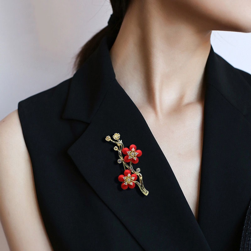 Exquisite Red Plum Bouquet Brooch High-end Red Flowers Brooch Popular ...