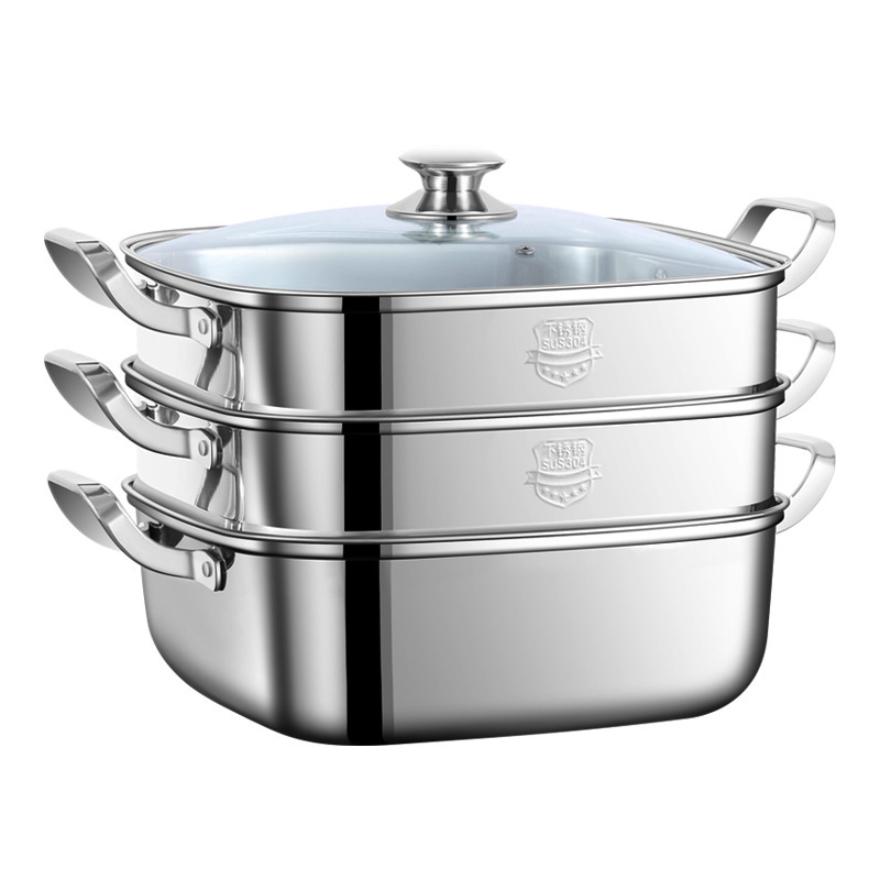 Square steamer household 316 stainless steel thickened double layer ...