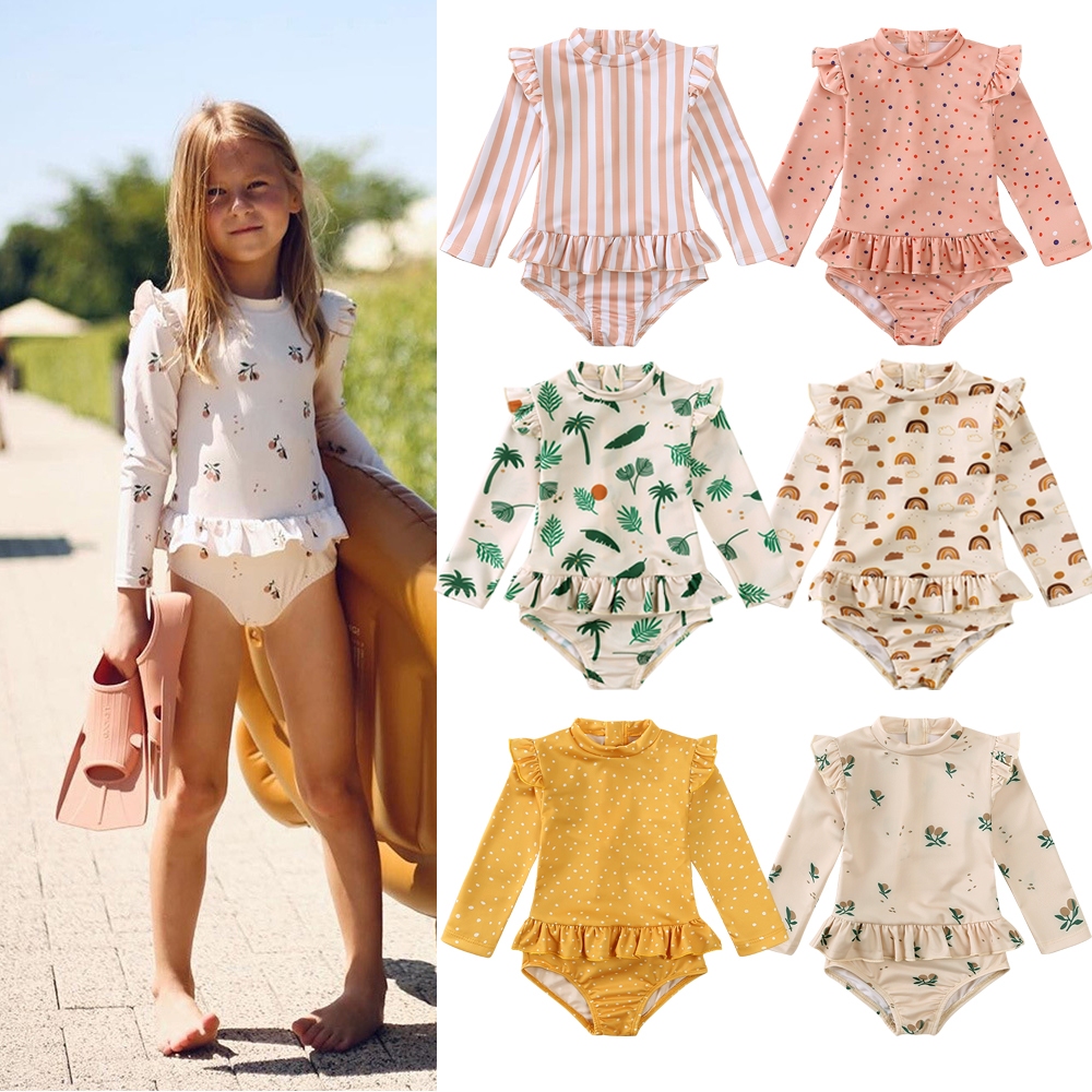 Girls swimming suit UPF50+ Long-sleeved Swimwear 1-8Y One-piece ...