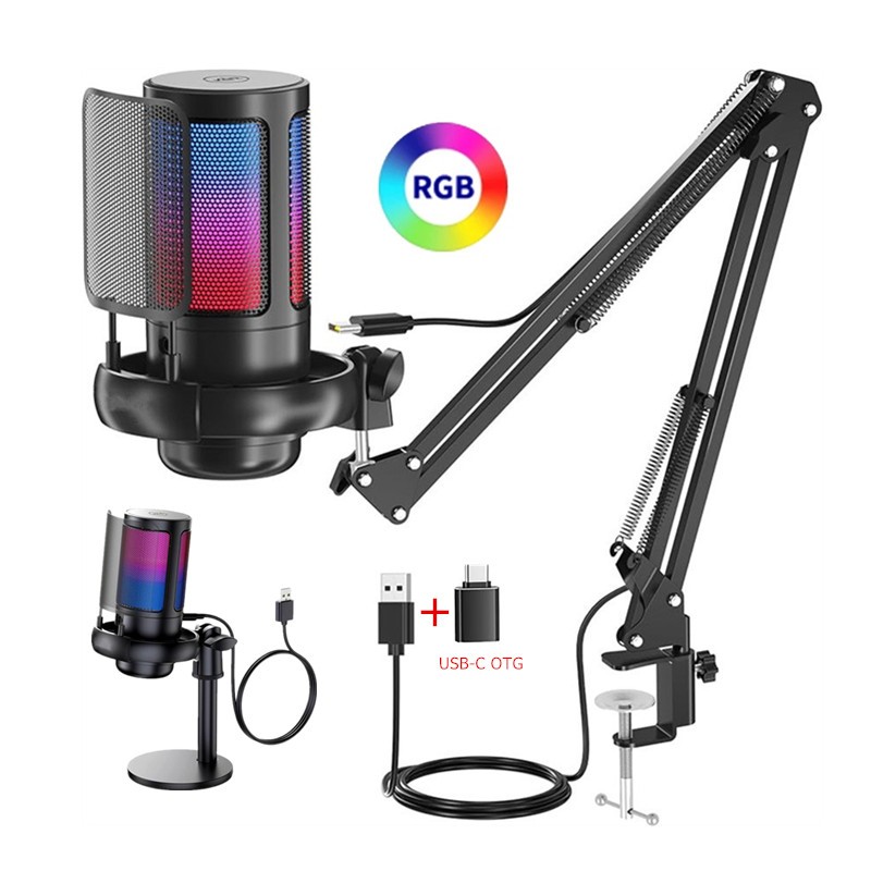 USB Gaming Microphone for PC Condenser Mic with Boom Arm for Mac/PS4 ...