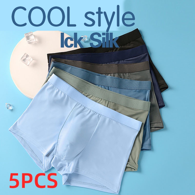 5pcs Set Wholesale New Mens Ice Silk Seamless Underwear Solid Color