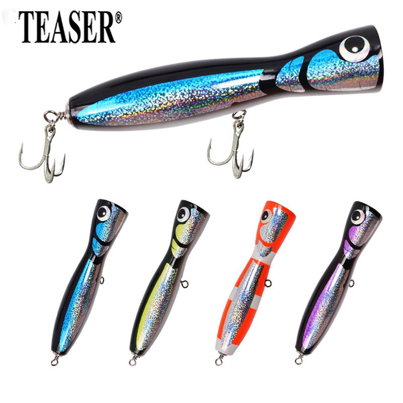 TEASER【WD117】±120g ±21.5cm Big Topwater Wooden Bait Popper GT Surface ...