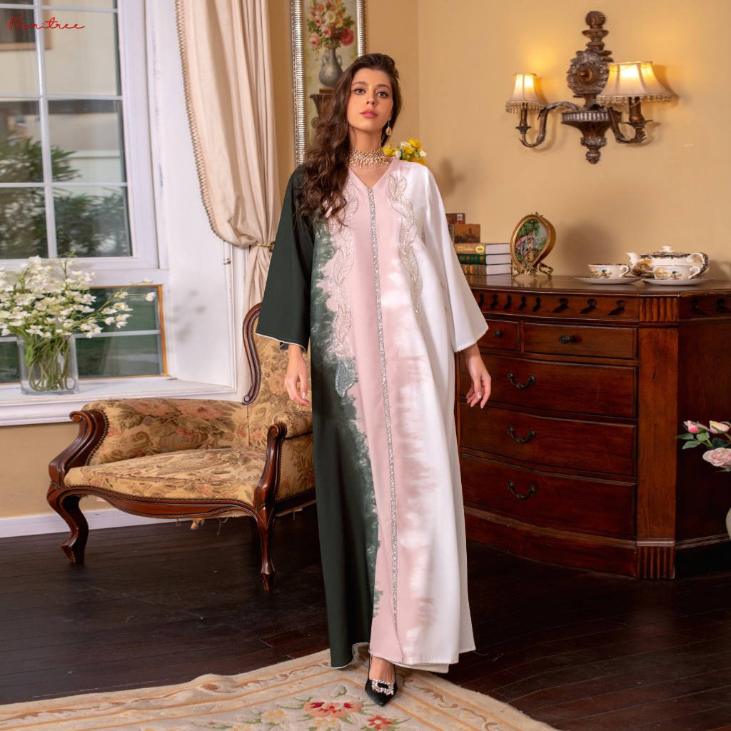 Fashion Bandhnu Beading Abayas Djellaba Muslim Dress Dubai Full Length ...