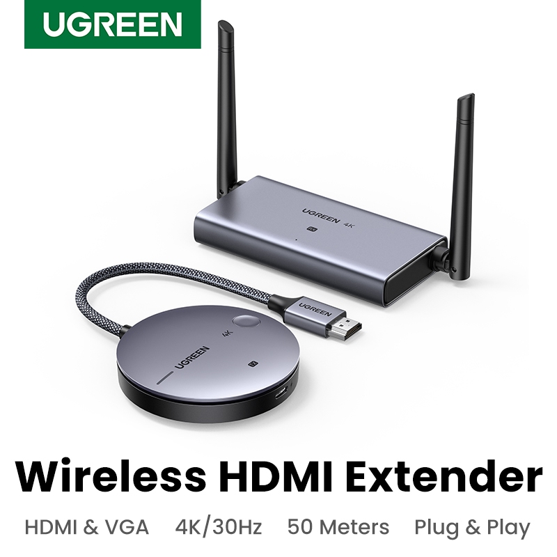 UGREEN 4K 30Hz Wireless HDMI Extender 2.4GHz+5GHz 50 Meters Transmission HDMI VGA DualInterface ...