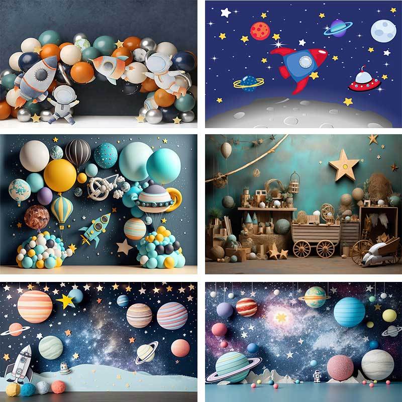 3D Space Birthday Backdrop Photography Baby Shower Kids Children Outer ...