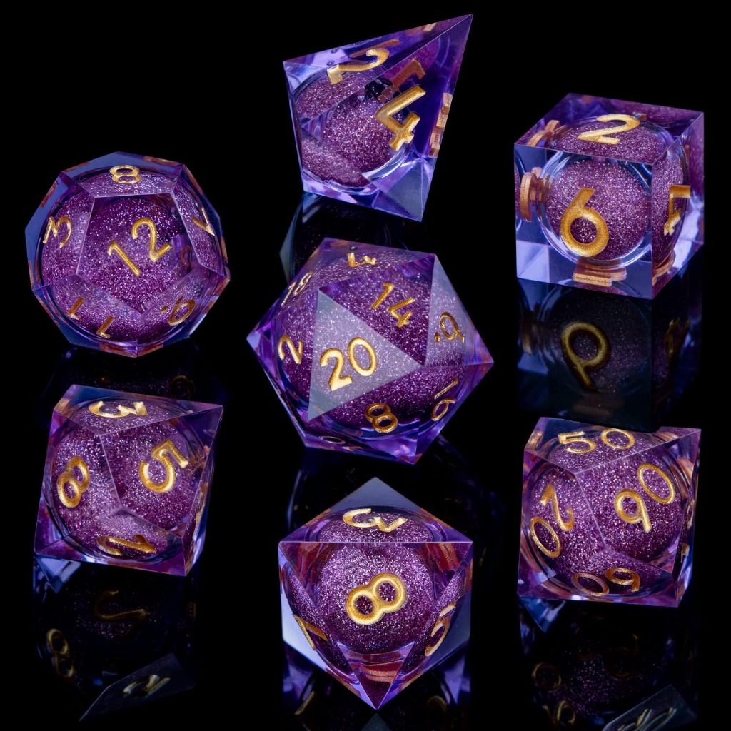DND Liquid Core Dice, 7-Piece Dungeons & Dragons Resin Spiked Dice Set ...