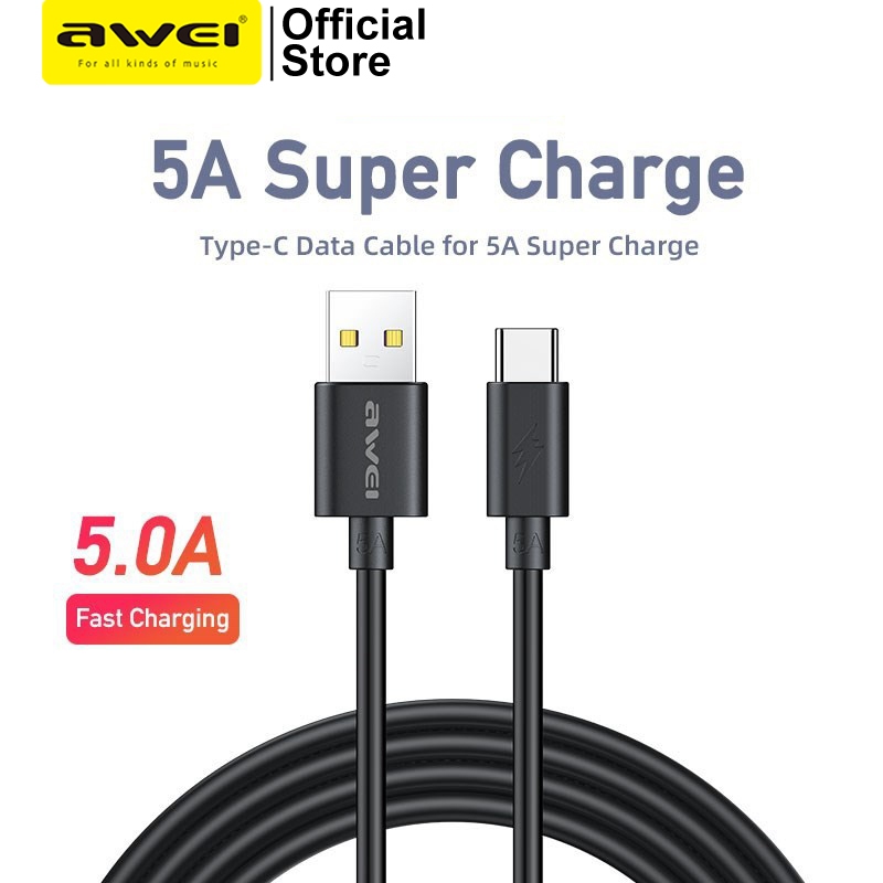 Awei CL-110T 5A Type-C Super Fast Charging Cable 1m Length USB And Date ...