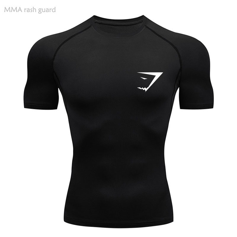 GYMSHARK Compression Short Sleeve Shirt Black Men's Fitness Running T-Shirt Gym Workout Quick ...