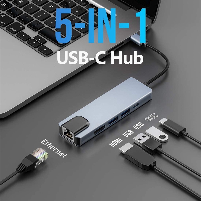 5-in-1 USB C HUB 3.0 Type C Docking Station Splitter to 4K HDMI RJ45 ...