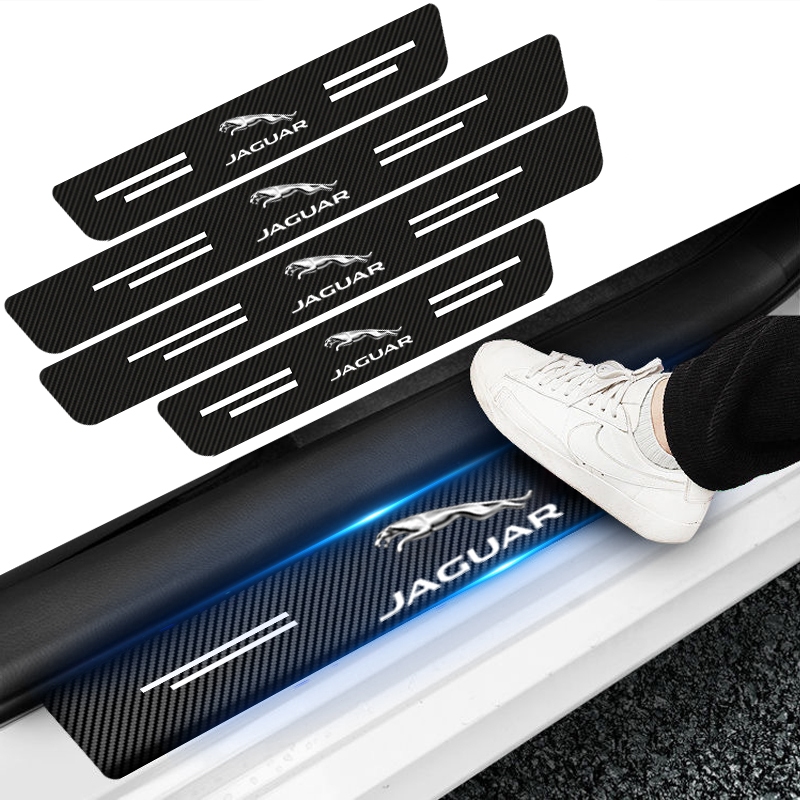 4pcs Car Door Threshold Protection Strip Stickers Carbon Fiber Car Logo ...