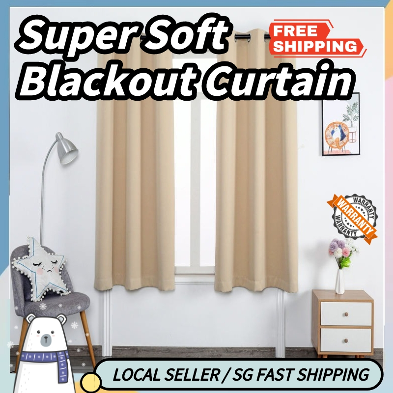 SG Stock Super Soft Blackout Curtain 1M 2M Height Eyelet Blackout ...