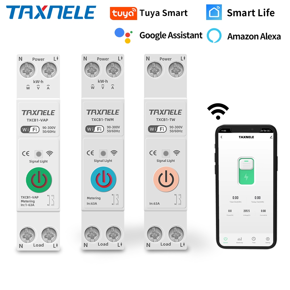 AC 90-300V TUYA WIFI Smart Circuit Breaker 1P 63A Power Metering Energy ...