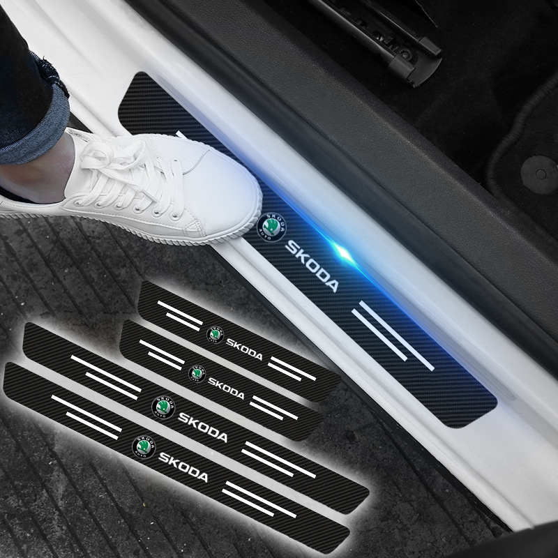 4pcs Carbon Fiber Car Logo Anti-stepping Stickers Car Welcome Pedal ...