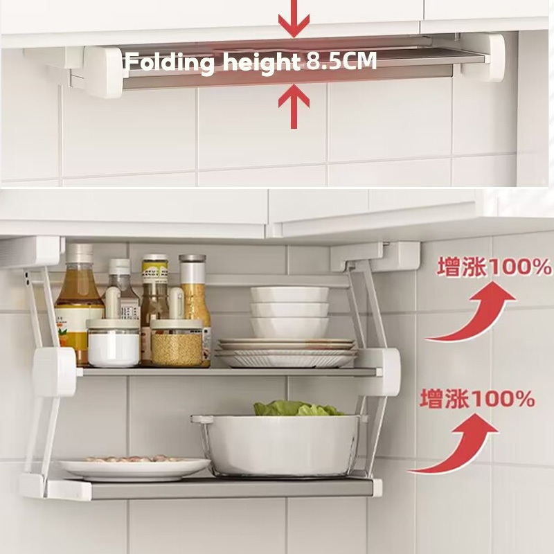 Kitchen hanging cabinet folding storage rack, preparation of dishes ...