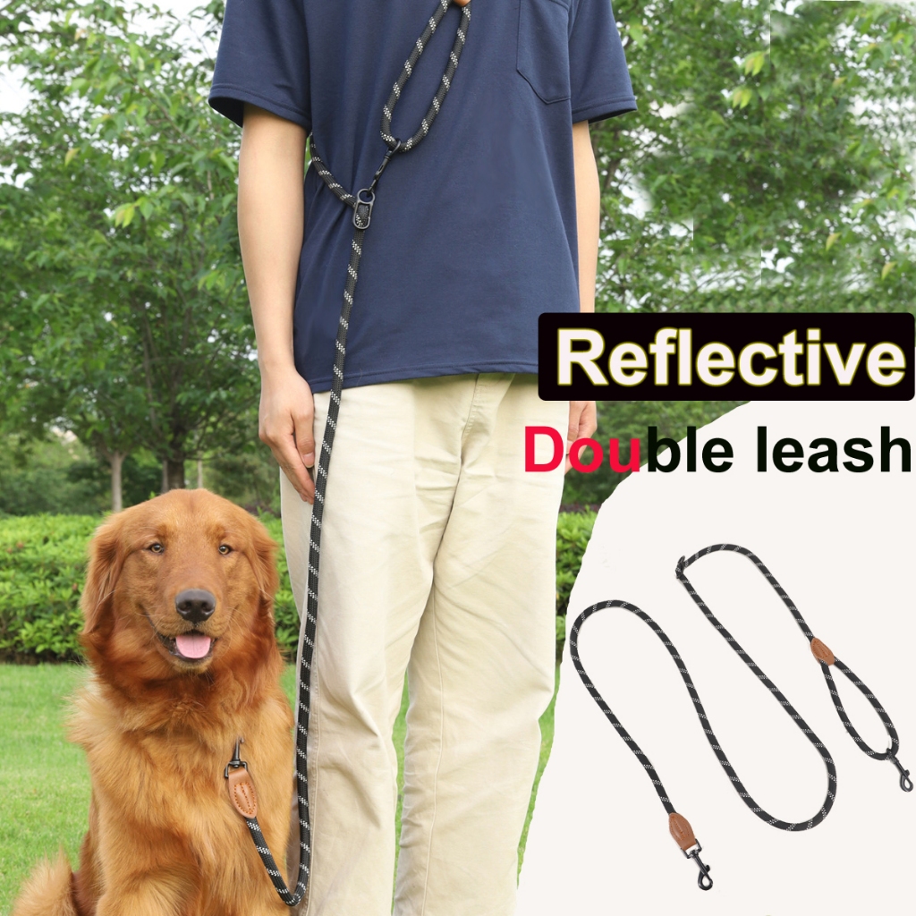Pet Reflective leash Dog double hook leash Free hands Adjustable multi ...