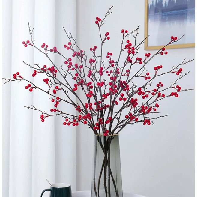 1pcs 95cm Long Alpine Red Berry Artificial Flower Fake Plant For ...